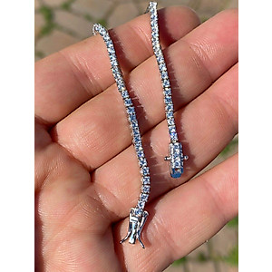 HarlemBling Real Solid 925 Sterling Silver 2mm CZ Tennis Bracelet - 6-8.5" Iced Diamond One Row Bracelet - Thin & Great For Classy Everyday Look (7.5)