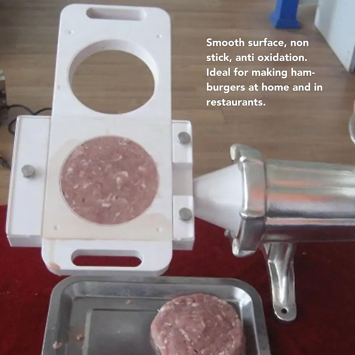 Hamburger Pressing Mould Maker, Auto Burger Patty Maker, 2 Holes Non Stick, Food Grinder Attachment and LEM Meat Grinders