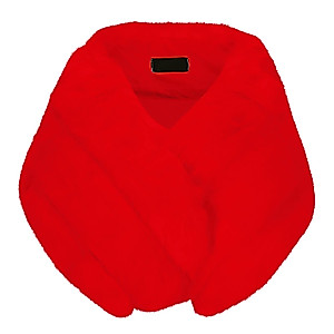Fashion Women Soft Plush Shawl Winter Warm Stole Bridal Wedding Wrap Solid Color Elegant Scarf (Red, One Size)