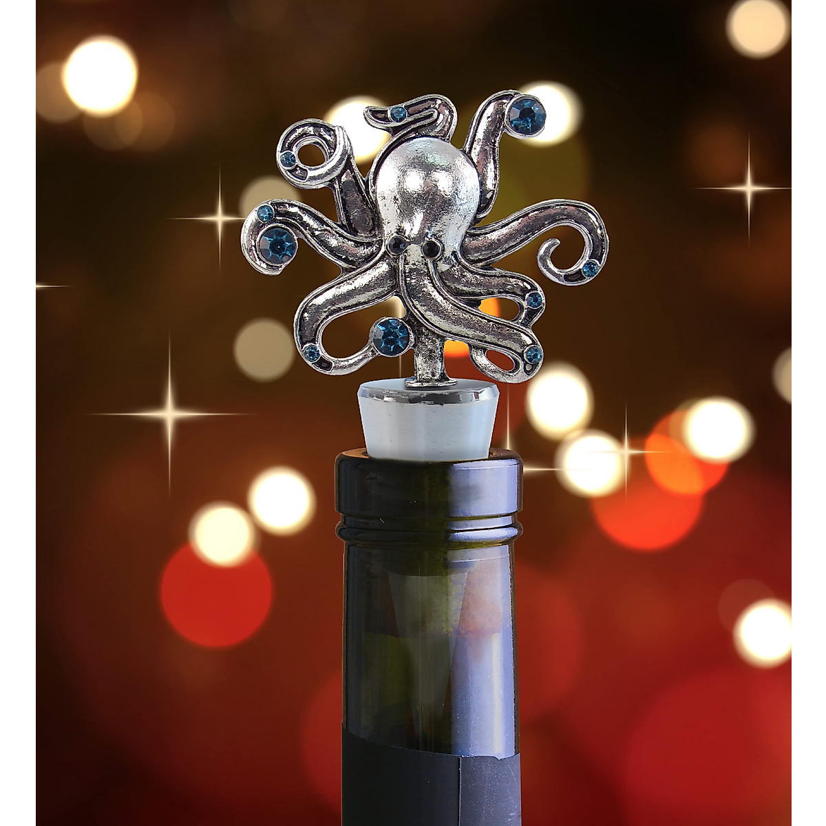 Cheers Sea Turtle, Starfish, Palm Tree, Octopus Metal Wine Stopper Set of 4 – Fun Vacuum Seal Reusable Wine Bottle Stoppers – Airtight Leak Proof Bottle Topper Cork Plug – Home Bar Accessory