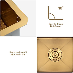 MONSINTA Gold Bar Sink, Undermount Bar Sink, 15" x 15" Small Single Bowl Bar Sink, RV Sink, 16 Gauge Stainless Steel Kitchen Sink with Sink Protector, Cutting Board and Sink Drain Assembly