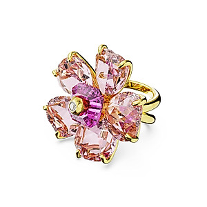 SWAROVSKI Florere Cocktail Ring, Flower Motif with Pink Crystals on a Gold-Tone Finished Double Band, Size 7, Part of the Florere Collection