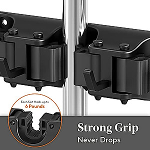 Lifewit Mop and Broom Holder Wall Mount, Anti-Slip Broom Hanger for Kitchen Organization, Heavy Duty Cleaning Supplies Organizer, Easy Install Tool Organizer for Closet, Garage, 5 Slot 6 Hooks, Black