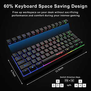 BlueFinger 60% Gaming Keyboard and Mouse Combo, Compact 61 Keys RGB Rainbow Backlit USB Wired Gaming Keyboard with Illuminated Gaming Mouse for PC Laptop Computer Gamer Office Work