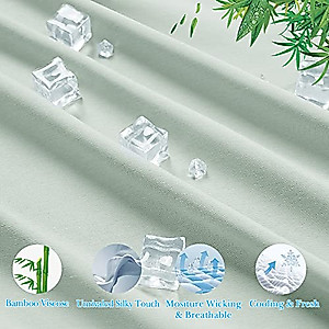 PHF Cooling Bamboo_ Sheets Set Twin Size, 3 Piece Silky Soft Viscose from Bamboo_ Bed Sheets Set, 1800 Thread Count 16 Inch Deep Pockets, Ultra Soft Smooth Breathable Bedding Sheets, Sage Green