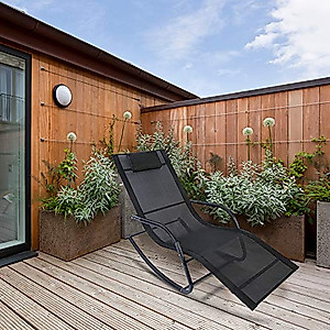 AGESISI Zero Gravity Rocking Chair - Patio Lounge Chair with Detachable Pillow Chaise Lounge Indoor Outdoor Rocking Recliner for Yard Pool Sunbathing Beach Lawn, Black
