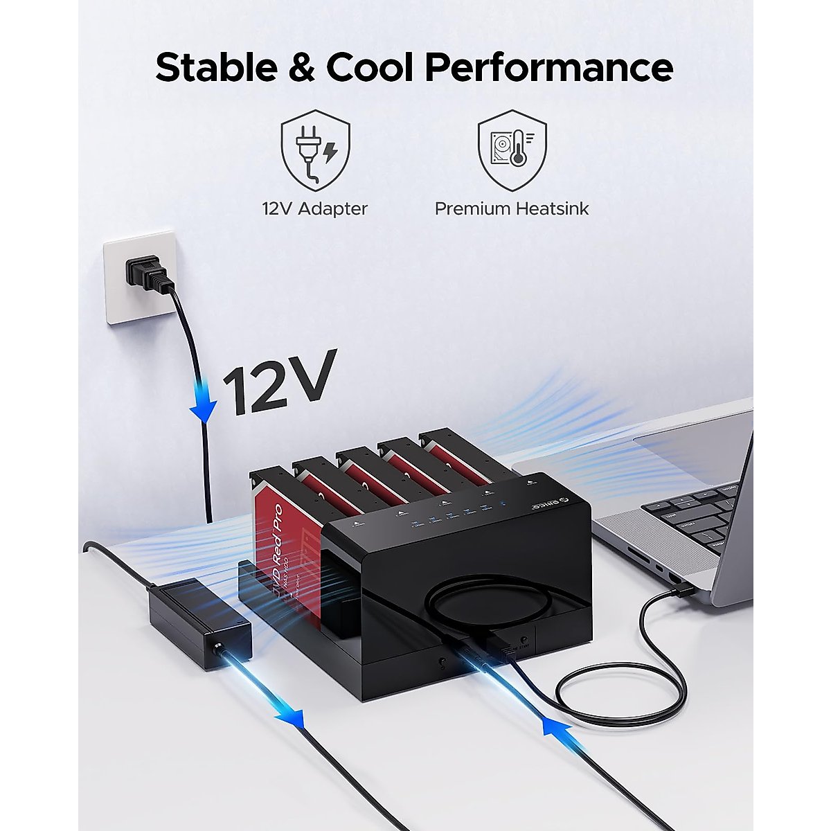 ORICO 5-Bay Hard Drive Docking Station with Offline Cloning - SATA to USB 3.0 HDD Dock for 3.5" Drives, Expandable Storage up to 90TB, Includes 12V/6.5A Power Adapter, Black (6558US3-C)