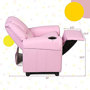 Costzon Kids Recliner Chair with Cup Holder, Toddler Furniture Children Armrest Sofa w/Headrest & Footrest for Girls Boys Baby Bedroom, Kids Room, PU Leather Kids Recliner Couch (Pink)