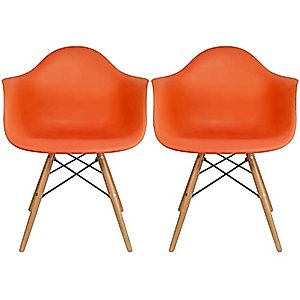 2xhome Plastic Armchair Dining Chairs, Orange - Natural Leg