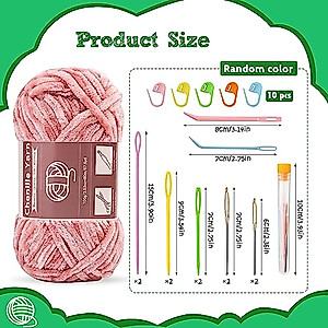 LUNARM 3 * 100g Chenille Yarn, Yarn for Crocheting Knitting with Big Eye Needles, Handcrafts Weaving Soft Chenille Yarn for Making Blankets, Clothes, Pattern Knitting Creations (Peach Pink)