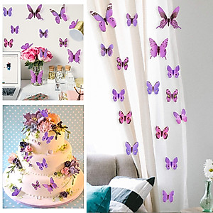 48 PCS Removable 3D Butterfly Wall Stickers Decals DIY Wall Art Decor Home Wall Decoration Sticker Mural for Kids Girls Children Bedroom Living Room Background Nursery (Purple)
