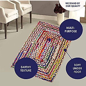 Eleet Cotton & Jute Multi Chindi Area Rug - 2x3 Ft Multicolor Hand Woven Braided Reversible Rug Rag, Colors May Vary (2x3 Feet Cotton+Jute (Rectangular))
