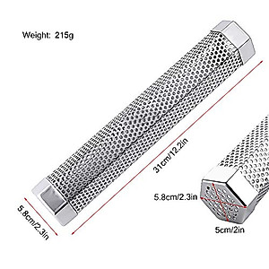 Pellet Smoker Tube for Grilling, 12 inches Premium Stainless Steel BBQ Wood Pellet Tube Smoker for Gas Charcoal Electric Grill or Smokers, Hexagonal