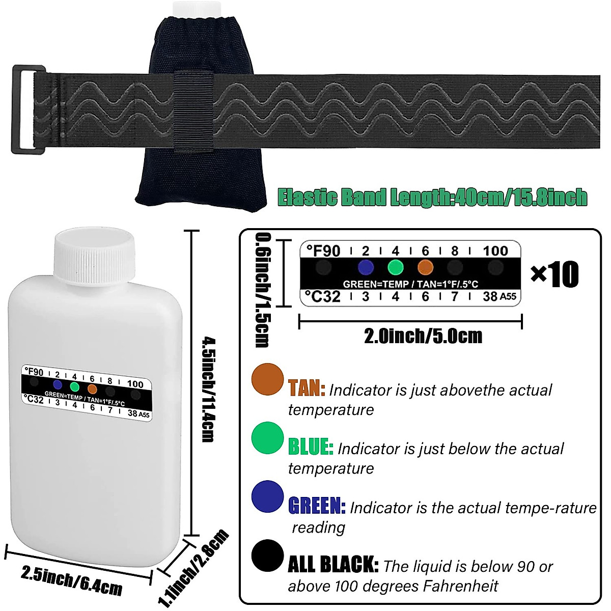 14 Pcs Urine Test Complete Kit,Includes 2 Empty Bottles,10 Adhesive Temperature Test Strip,Hidden Leg Strap Oxford Pouch,Temperature Test Urine Strip Sticker,Portable Travel Urine Test Bottle