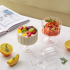 Trifle Bowl Glass with Pedestal, Wave Shaped Crystal Clear Glass Individual Ice Cream Bowls, 18.0 oz Set of 4, Large Decorative Dessert Bowls, Sundae Bowls, Fruit, Salad, Pudding, Snack, Trifle, Nuts