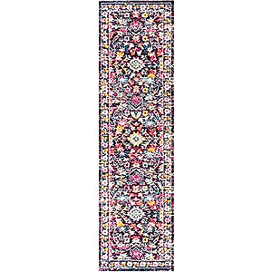 JONATHAN Y MDP200A-28 Modern Persian Boho Floral Bohemian Vintage Country Indoor Area-Rug Country Easy-Cleaning Bedroom Kitchen Living Room Non Shedding, 2 ft x 8 ft, Multi,Purple