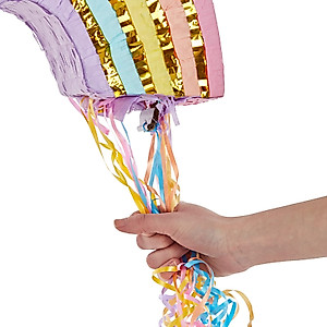 Rainbow Pull String Pinata for Pastel Birthday Decorations, Gender Reveal Party Supplies (Small, 16.5 x 10 x 3 In)