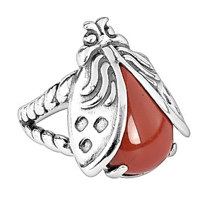 American West Jewelry Sterling Red Jasper Ladybug Ring Size 8