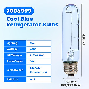 GGTE Blue Refrigerator Light Bulbs E26 Compatible With Sub Zero,7006999 Refrigerator Glass Lamp Replacement 40W 120V (1)