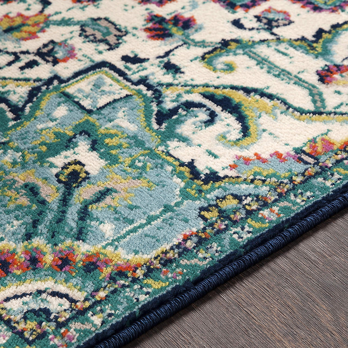 Livabliss Wendy Vintage Medallion Area Rug,5'3" x 7'9",Teal/Dark Blue