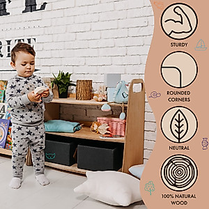 Goodevas Wooden Toy Storage Shelves & Book Shelf for Toddlers - Wood Toys Organizer Storage for Boys & Girls - Montessori Storage Shelf for Toddlers Room Made in Ukraine