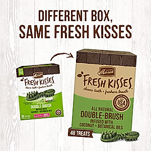Merrick Fresh Kisses Dog Dental Treats, Coconut Plus Botanical Oils Recipe, Dog Treats for Small Breeds 15-25 Lbs - 23 oz Box with 36 Brushes