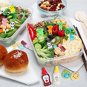 50 Pcs Kids Bento Box Accessories Including Food Picks Mini Condiment Bottles Ketchup Squeeze Bottles, Mini Soy Sauce Container with Funnel for Kids School Bento Camping Office Accessories (Animal)
