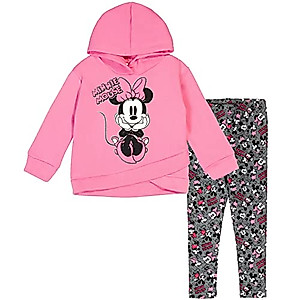 Disney Minnie Mouse Little Girls Crossover Fleece Hoodie and Leggings Outfit Set Pink Glitter 7-8