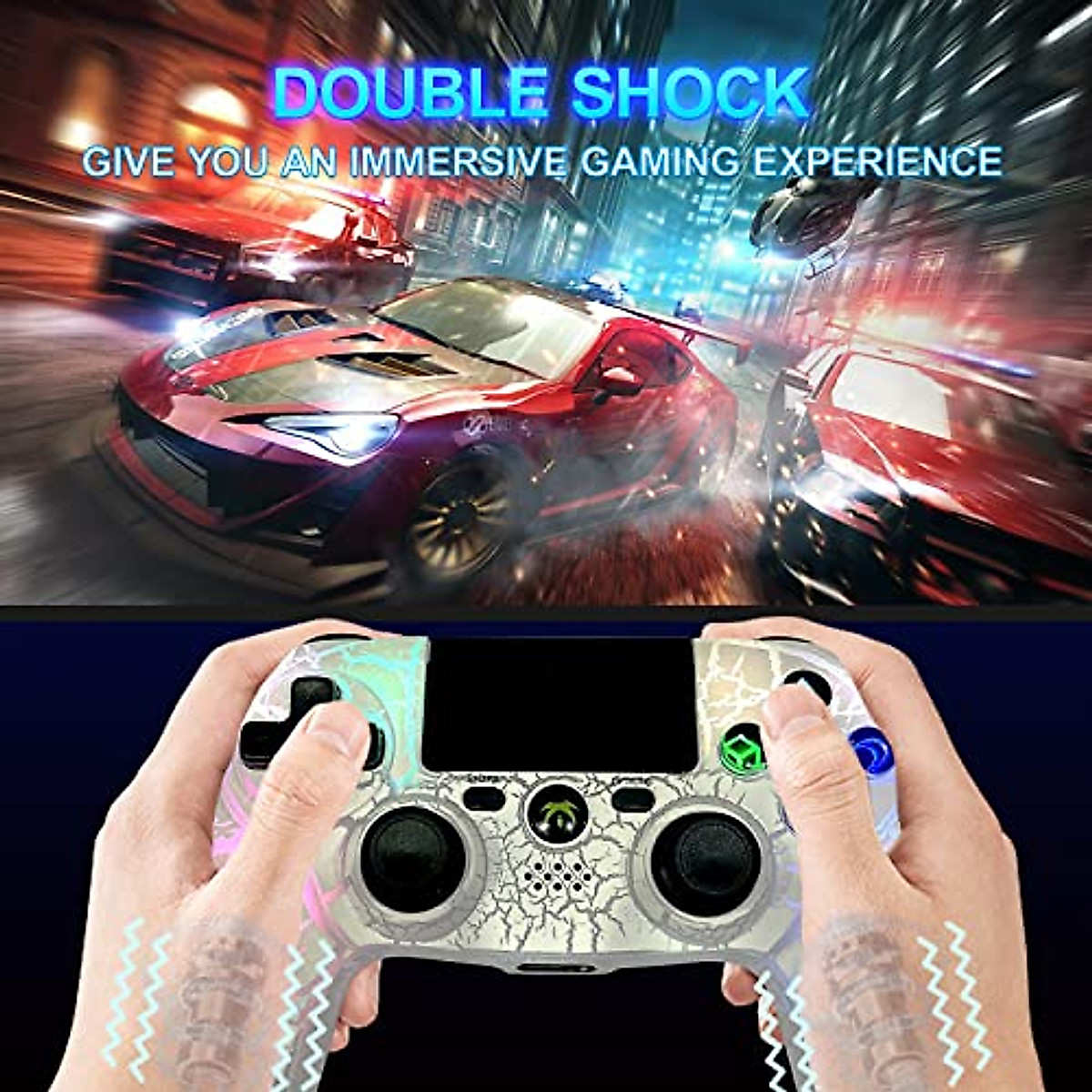 DYONDER Wireless Controller for PS4, Wireless Remote Gamepad with Unique Cracked Design/Dual Vibration/6-Axis Motion Sensor/Audio Function, Game Controller Widely Compatible with PS4/PC/iOS(White)