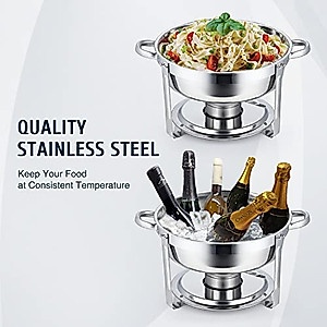 CO-Z Chafing Dish Buffet Set of 2, Round Stainless Steel Chafer and Food Warmer Kit with Food & Water Pans Lids Fuel Holders, 5 qt Buffet Serving Utensils for Restaurant Catering Parties Weddings BBQs