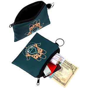 Hicarer 10 Pieces Small Coin Purse Boho Change Purse Pouch Printed Mini Wallet Coin Bag with Zipper for Women Girls (Evil Eye Print,4.7 x 3.94 Inch)