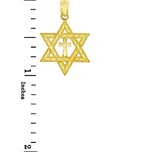10k Gold Jewish Charm Center Cross Star of David Pendant