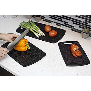 Home Basics, Black 3 Piece Double Sided Granite Look Non-Slip Plastic Cutting Board Set with Deep Juice Groove and Easy Grip Handle, 1 Pack