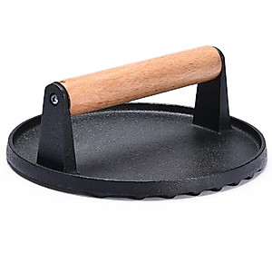 MOUNTAIN GRILLERS Cast Iron Grill Press Weight - with Wooden Handle - Cast Iron Press for Meat, Hamburger Patty, Smash Burger, Bacon, Steak