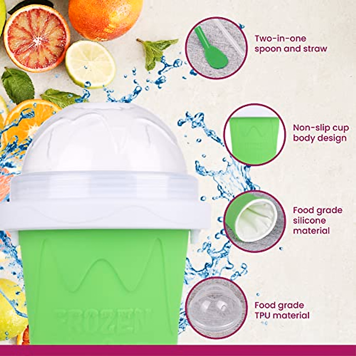 Slushy Maker Cup - TikTok Frozen Magic Quick Smoothie Cup- With Free Popsicle Mold , Sponge & Cleaning brushes , Bottle with 2 in 1 Straw - Squeeze Icy Frozen Slushie Cup - Cooling Slushie for Smoothies -Green