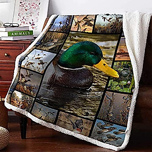 Duck Hunting Beautiful Mallard Blanket - Fleece Sherpa Blanket - Camo Hunting Blanket and Throw Full Size 60x80 for Sofa, Bed, Outdoor from Son Daughter to Mother Father Birthday Christmas