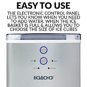 Igloo ICEB33SL Large-Capacity Automatic Portable Electric Countertop Ice Maker Machine, 33 Pounds in 24 Hours, 9 Ice Cubes Ready in 7 minutes, With Ice Scoop and Basket, Perfect for Water Bottles