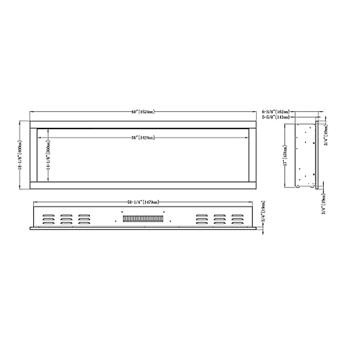 Modern Ember Highmark 60 Inch Smart Linear Electric Fireplace - Premium Flame with 10 Colors, Sleek Hidden Vent Design, Install Recessed in-Wall or Wall-Mount, WiFi and Voice-Enabled