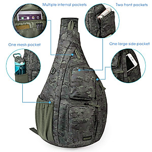 WANDF Sling Bag One Strap Backpack Travel Crossbody Backpack Water-resistant (L-Camouflage, Large)