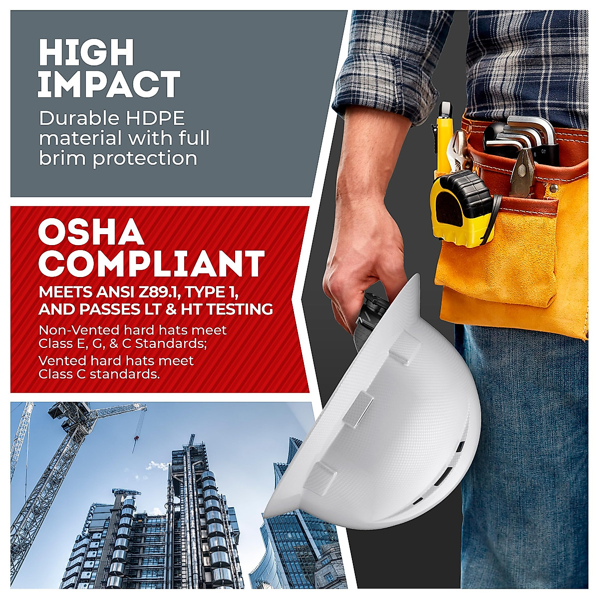 Acerpal Full Brim Vented Light Grey Carbon Fiber Design Matte Finish OSHA Hard Hat with 6-Point Suspension