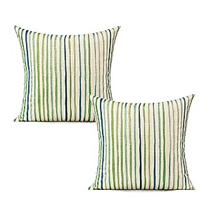 All Smiles Outdoor Green Throw Pillow Covers for Patio Bench Garden Porch Sunbrella Furnitures Sage Lines Stripes Cushion Cases Decorative 18x18 Set of 2 for Sofa Couch