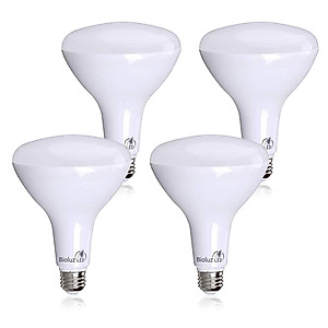 Bioluz LED 4 Pack Brightest BR40 LED Bulbs 90 CRI INSTANT ON Warm White 2700K 16W = 120W Replacement Bulb 1400 Lumen Indoor/Outdoor Smooth Dimmable Lamp UL Listed Title 20 Compliant