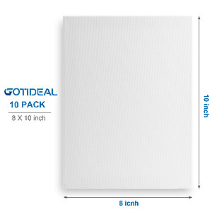 GOTIDEAL Stretched Canvas, 8x10" Inch Set of 10, Primed White - 100% Cotton Artist Canvas Boards for Painting, Acrylic Pouring, Oil Paint Dry & Wet Art Media