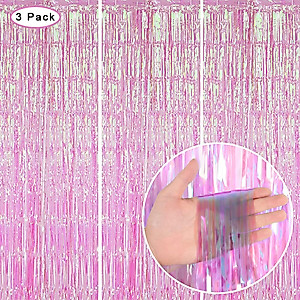 3 Pack Fringe Curtains Party Decorations,Tinsel Backdrop Curtains for Parties,Photo Booth Wedding Graduations Birthday Christmas Event Party Supplies (Rainbow Pink)