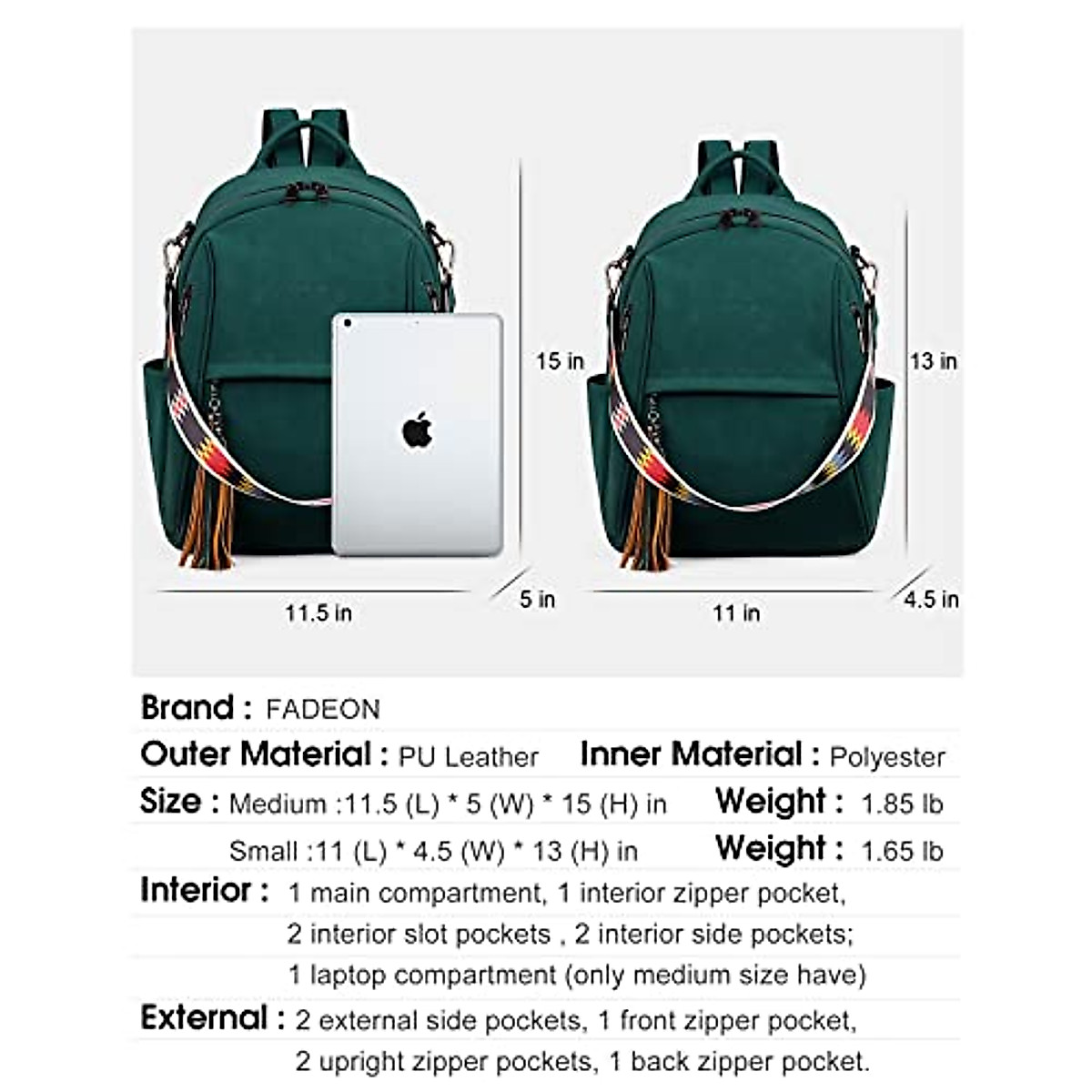 FADEON Small Backpack Purse for Women, Leather Handbags Designer Cute Roomly Ladies Shoulder Bag with Tassel