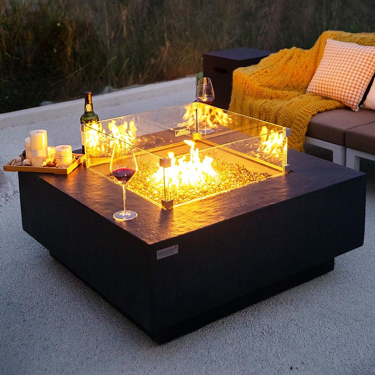 Bergen Concrete Fire Pit 40" x 40" Outdoor Patio Firepit Includes Fire Glass Modern Fire Pits & Outdoor Fireplaces for Garden, Deck, Indoor & Outdoor Heating