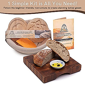 9 in Bread Proofing Basket Set - Make Sourdough Bread with our Banneton Basket and Removable Design Inserts Dough Scraper & Cloth Liner Gift for Bakers by Artizanka (Round Bottom Basket)