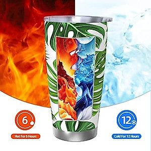 AYCZN Green Leaves 20 OZ Tumbler Stainless Steel Travel Coffee Mug, Palm Leaf Insulated Water Bottle with Lid Leakproof Thermal Cup