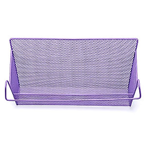 BTSKY 2 Pack Bedside Storage Baskets, Dorm Room Bed Storage Basket Metal Mesh Desktop Corner Shelves Hanging Organizer Rack Shelf Bedside for Book Phones Drinks Tissues Office Home with Hook Purple