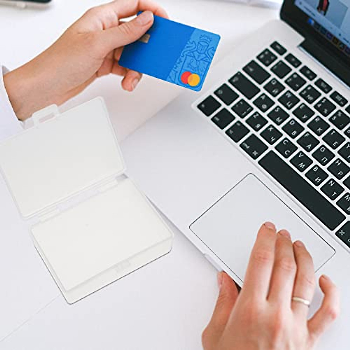 Operitacx 10Pcs Battery Storage Organizer Stackable Plastic Storage Bin Clear Storage Case Holder Container with Hinged Lid for Keeping Small Parts Coints Screws Business Cards Game Pieces Crafts